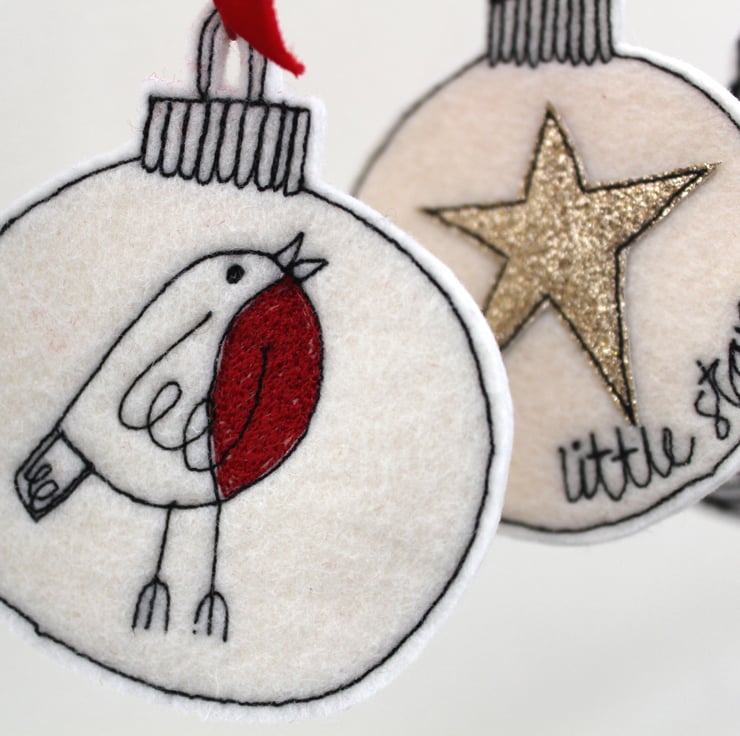 Three Wool Felt Christmas Baubles - Hanging Dec... - Folksy