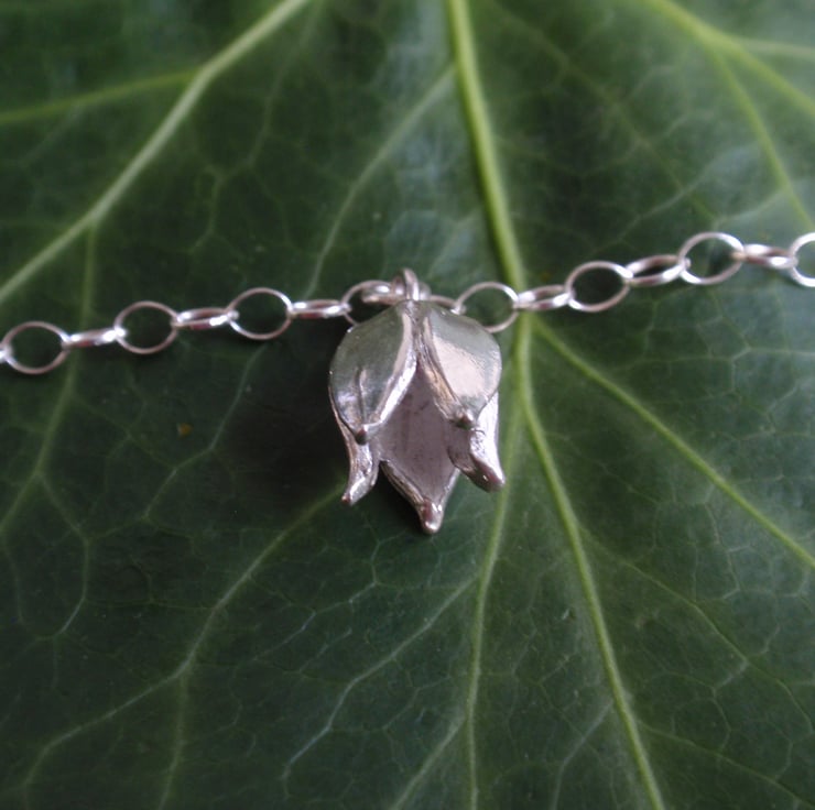 Sterling silver flower charm bracelet, rustic s... - Folksy