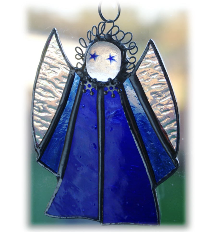 Angel Suncatcher Stained Glass Blue Christmas - Folksy