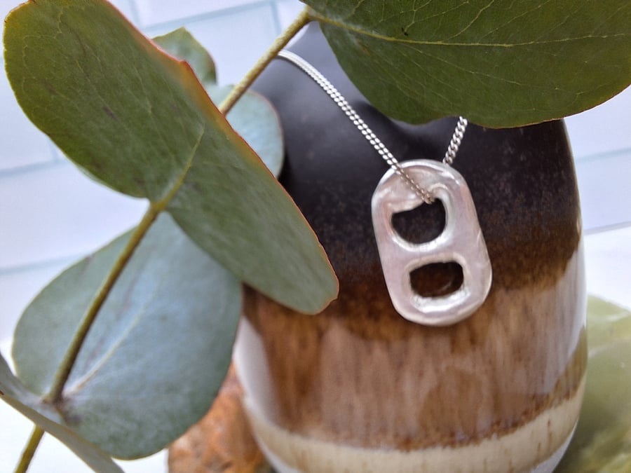 Ring-Pull Pure Silver Pendant, drinks can, ster... - Folksy
