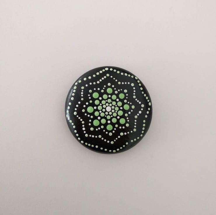 Mandala dot painted wooden pebble - Folksy