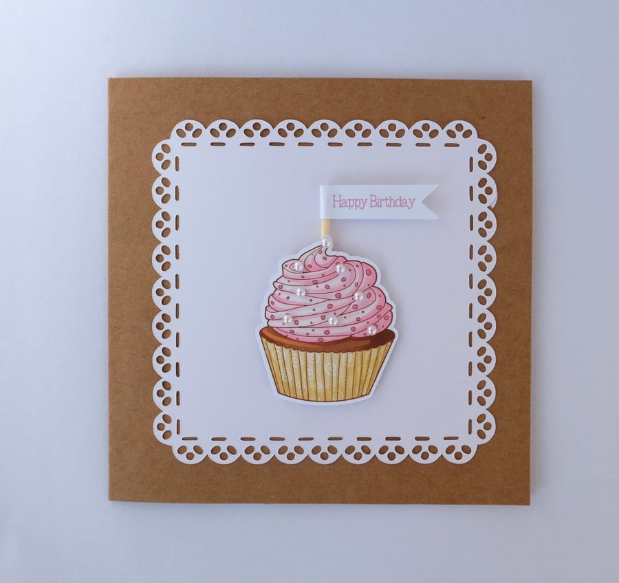 Cupcake Birthday Card with Cake Topper - Folksy