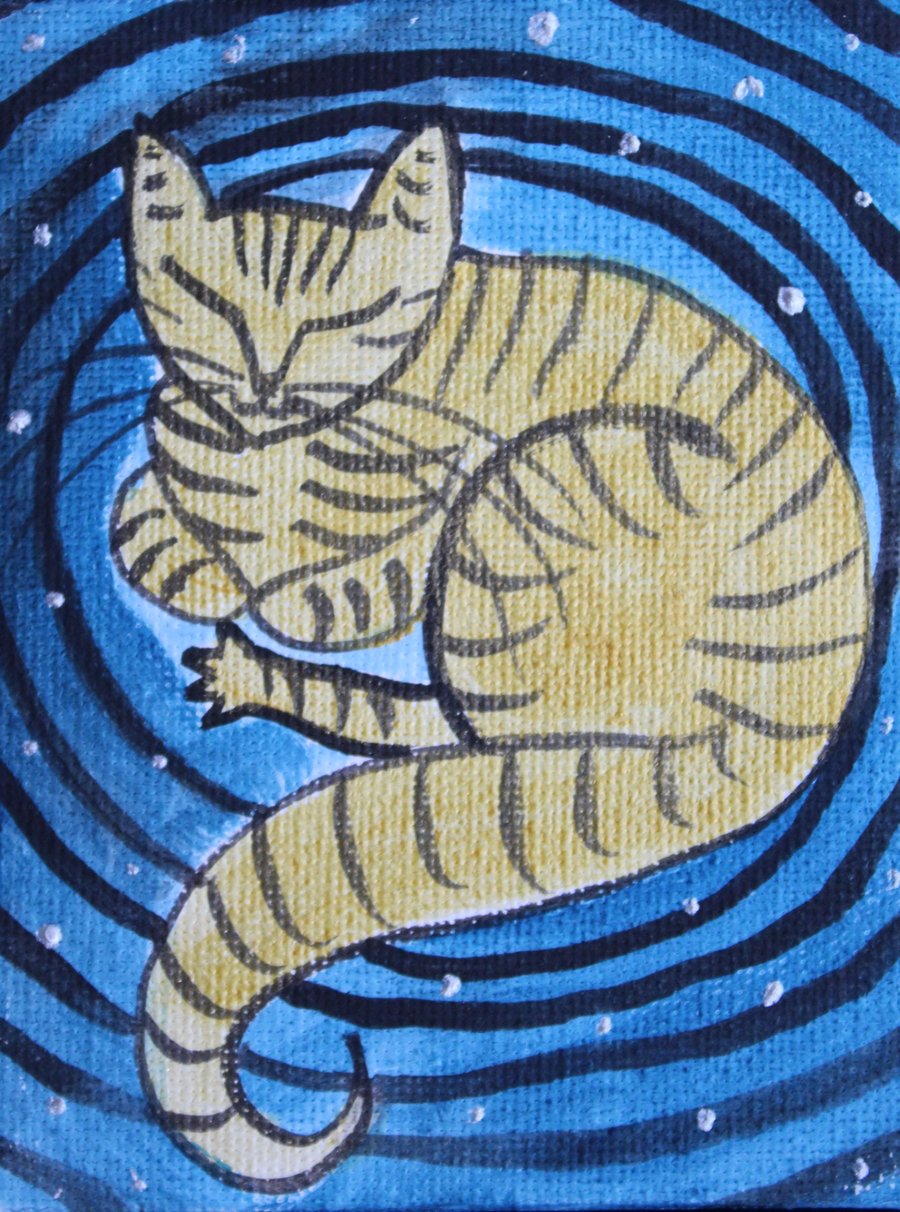 Sleepy Tabby Cat Painting - Folksy Sleepy Tabby Cat Painting - Folksy