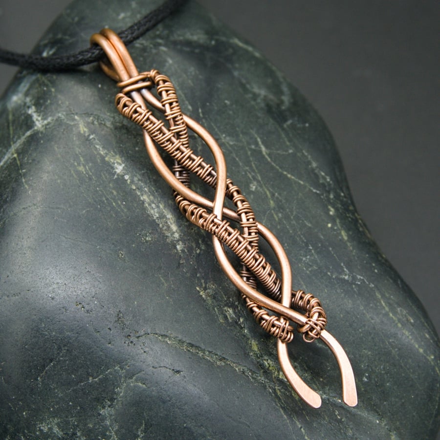 Copper Wire Weave Twisted Pendant - Folksy