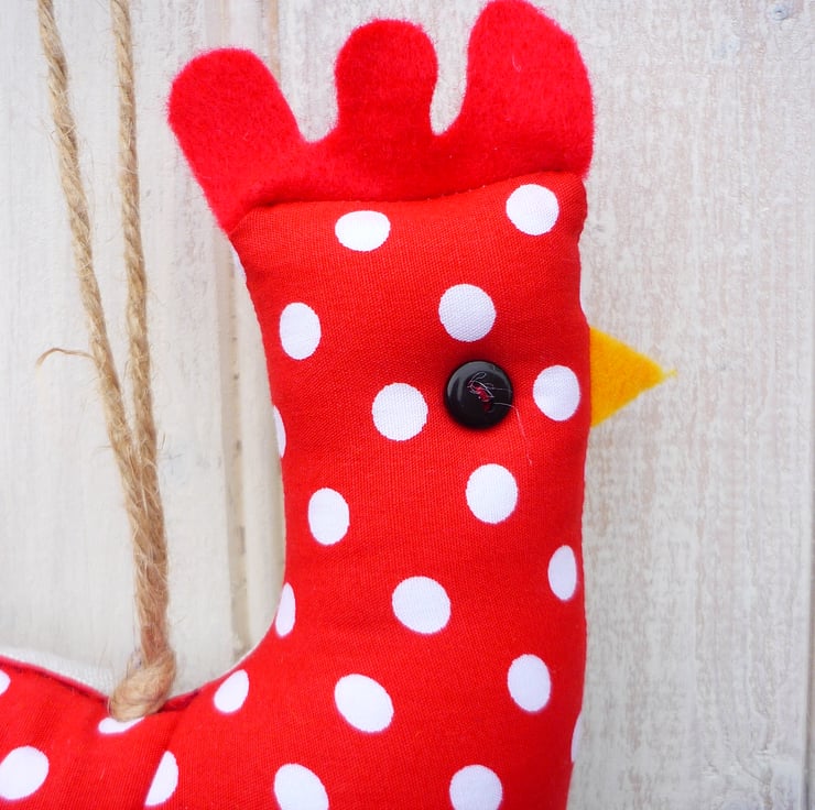 Hanging Chicken Decoration Bright Red and White... - Folksy