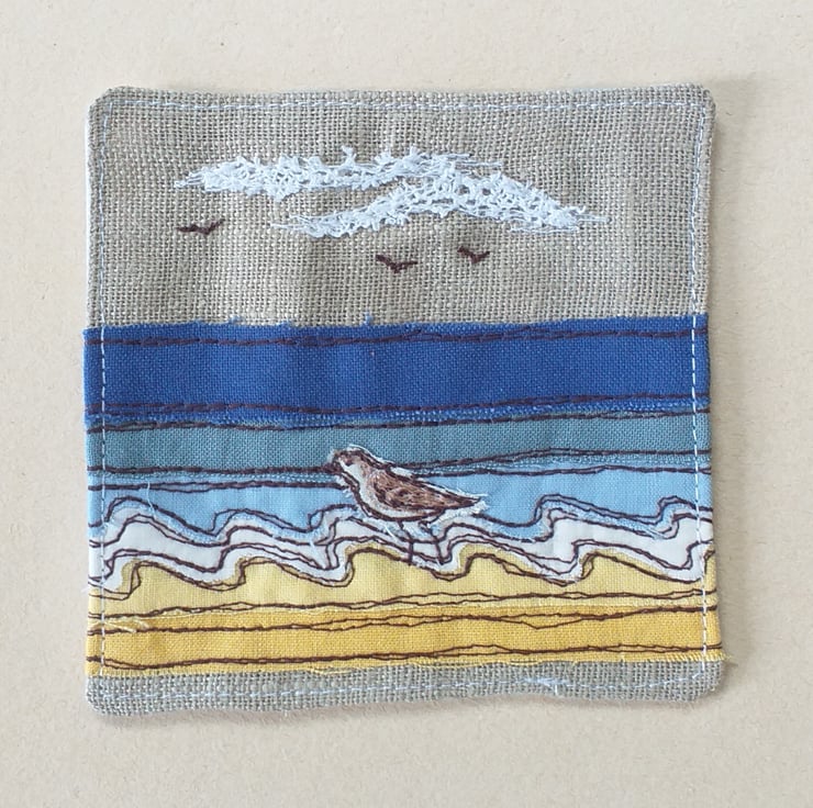 Fabric Coasters with Embroidered Seascape, Set ... - Folksy