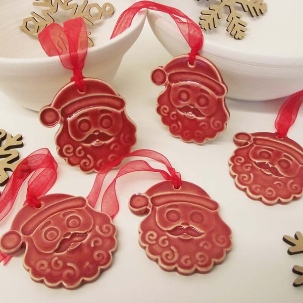 Small red ceramic Santa head decoration Father ... - Folksy