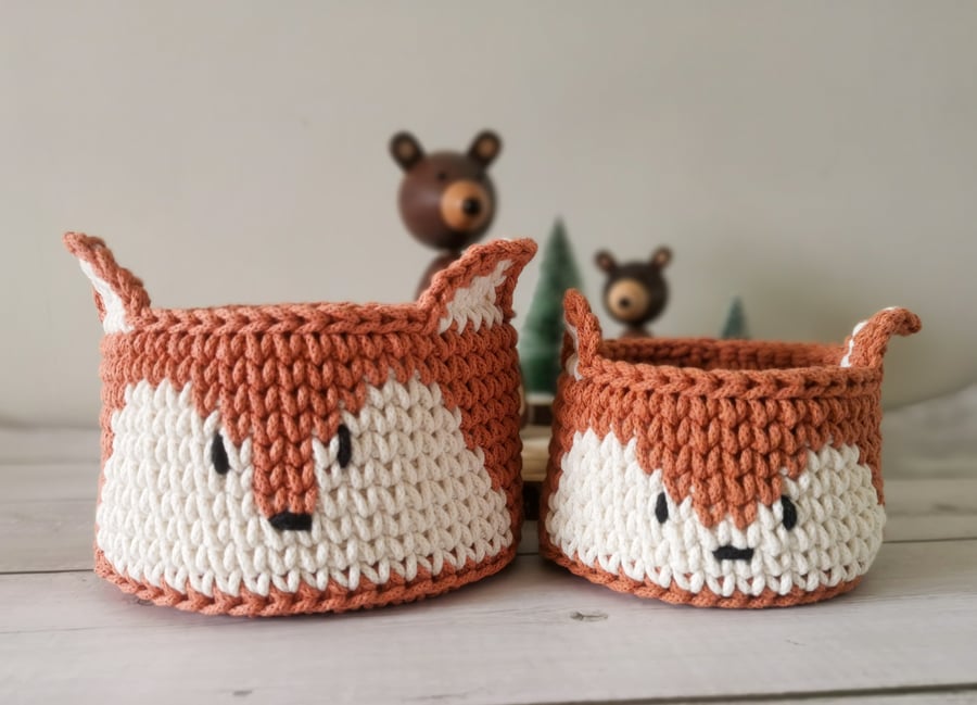 Crochet Fox Basket Nursery Room Decor Animal Th... - Folksy