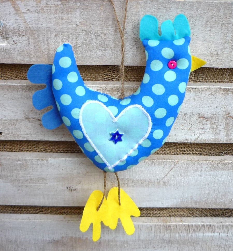 Handmade Hanging Chicken Bright Blue with Aqua ... - Folksy