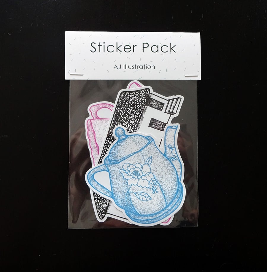Teacup Sticker Pack, Die cut vinyl stickers, vi... - Folksy