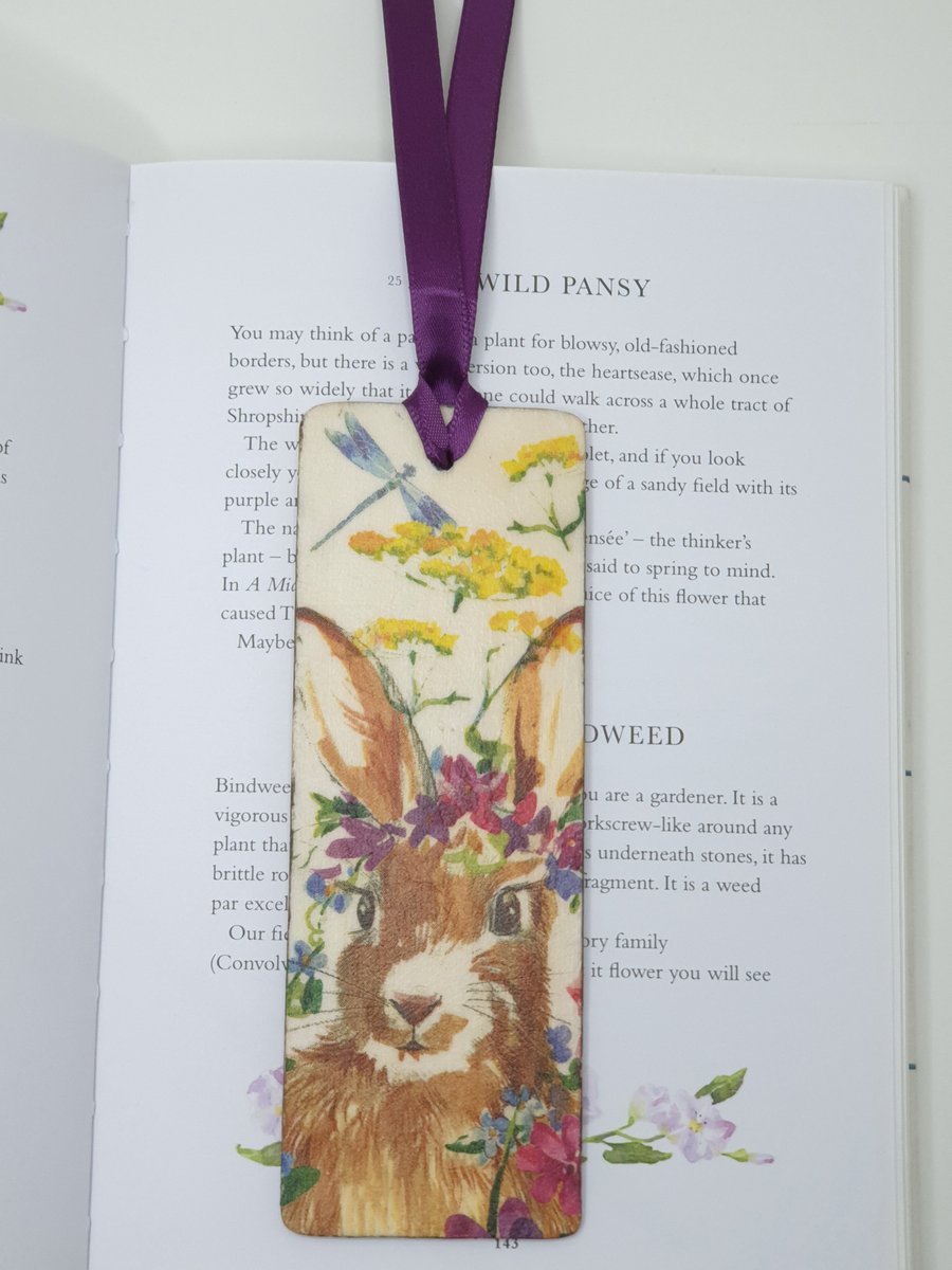 Rabbit pretty wooden bookmark, decoupaged gift ... - Folksy
