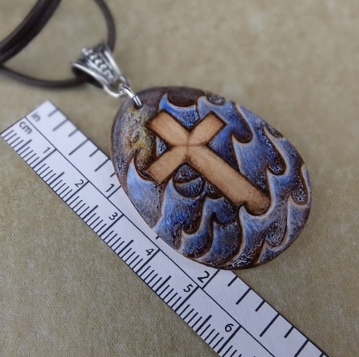 Pyrography Christian cross in a turbulent sea. ... - Folksy