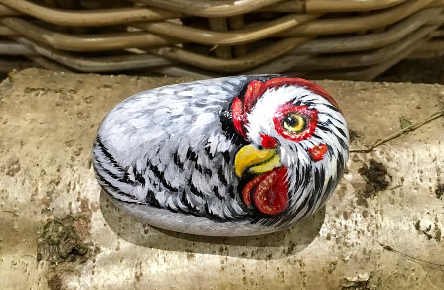 Chicken hand painted pebble garden rock art wil... - Folksy