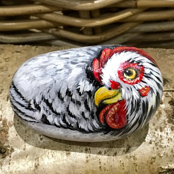 Chicken hand painted pebble garden rock art wil... - Folksy