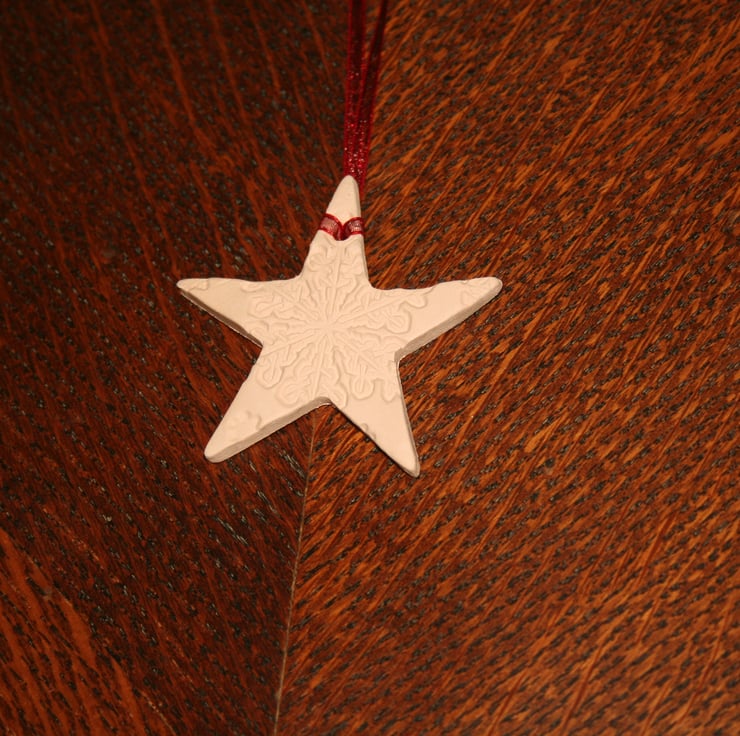 Handmade Star ceramic decoration impressed with... - Folksy