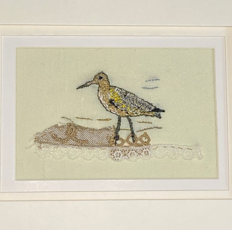 Bird, Sandpiper, Small Art, hand embroidered wi... - Folksy