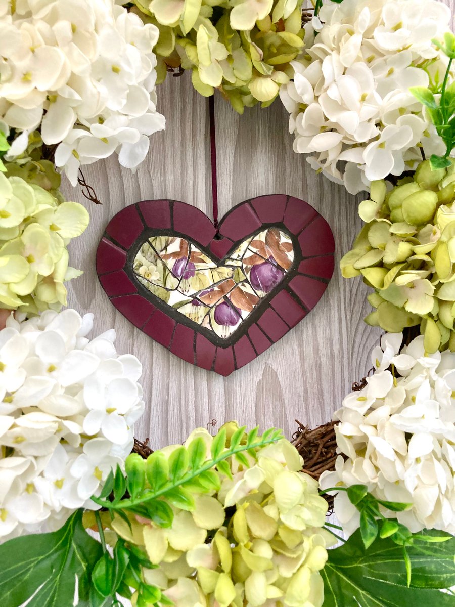 Fuschia Pattern Heart Mosaic - Floral Handmade ... - Folksy