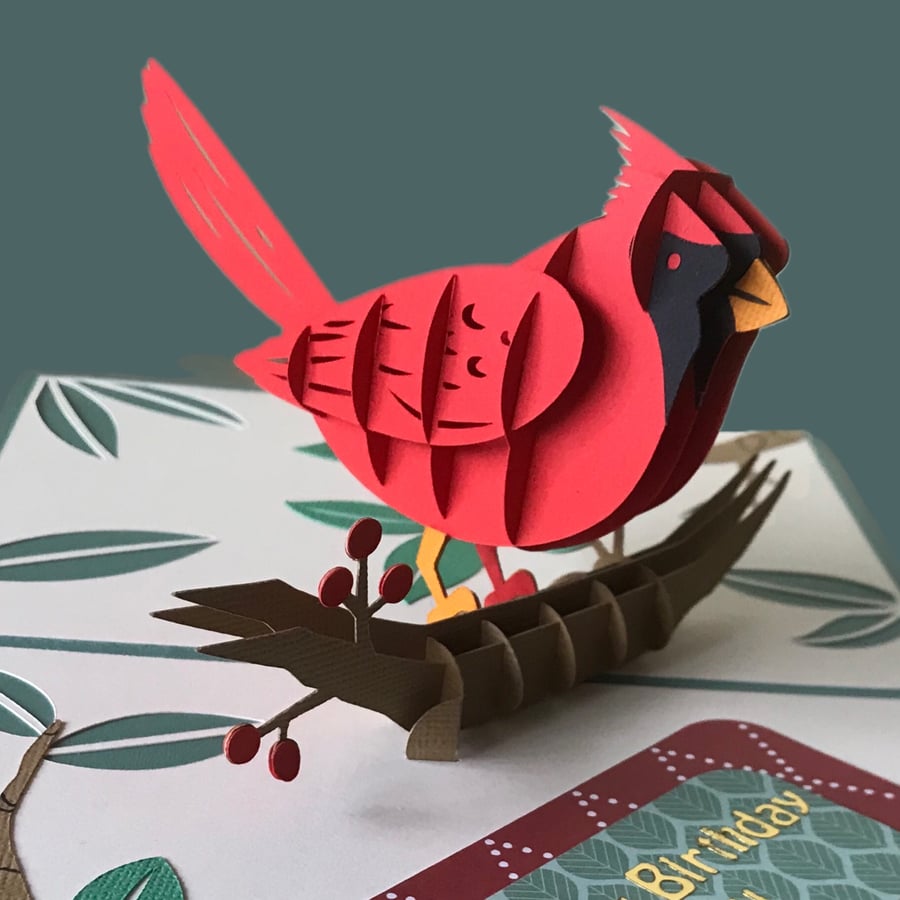Pop up Cardinal Bird Card - Folksy