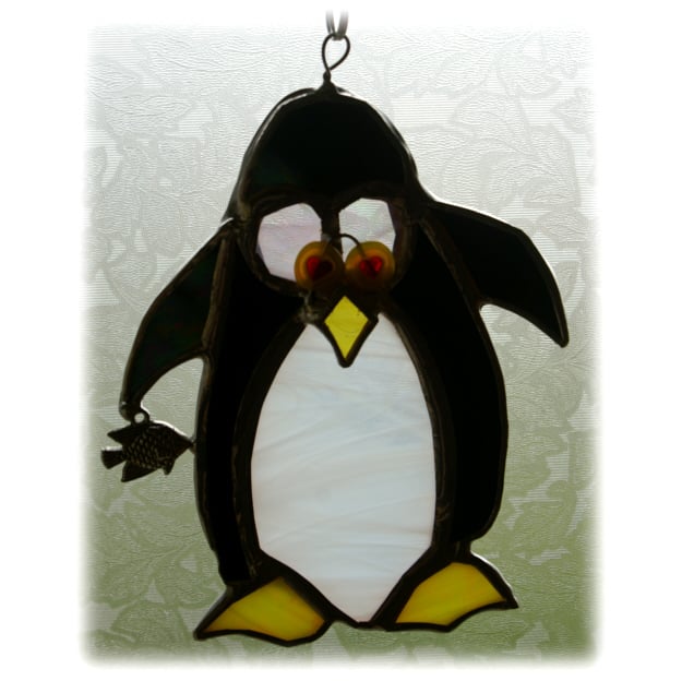 Penguin Suncatcher Stained Glass Fish Happy Fee... - Folksy