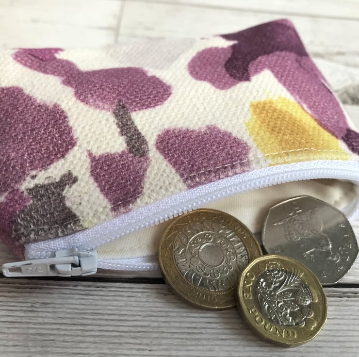 Small purse, coin purse in white with purple an... - Folksy