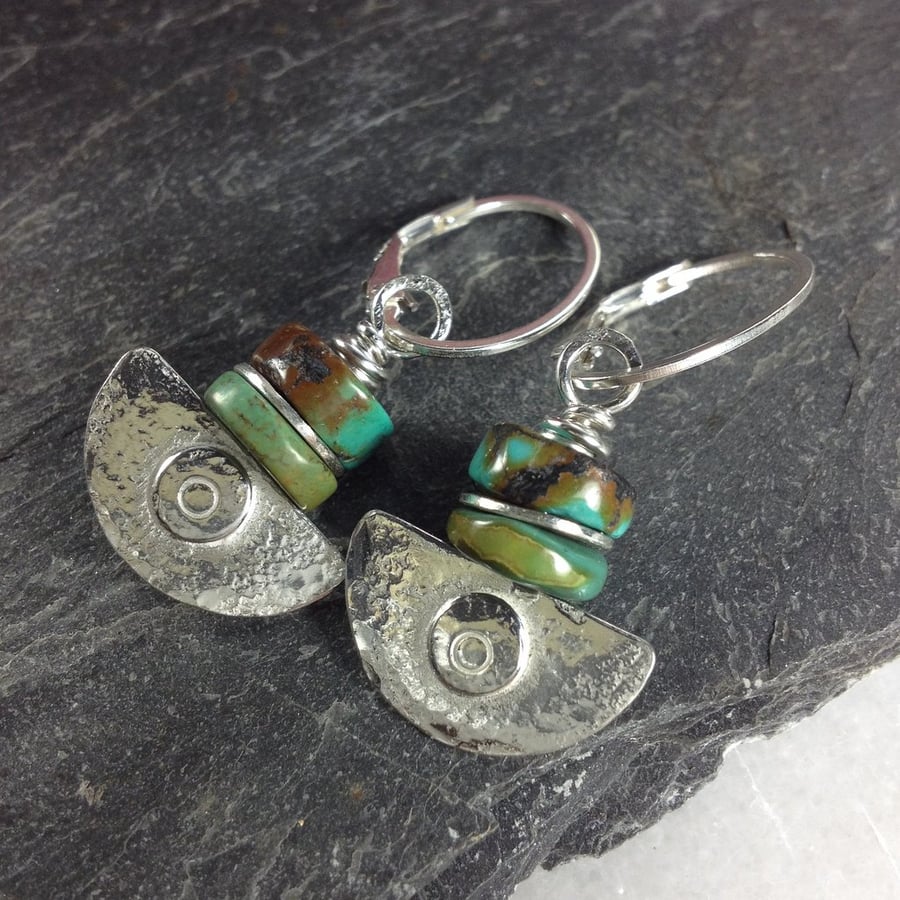 Ulu , handmade silver and turquoise earrings - Folksy
