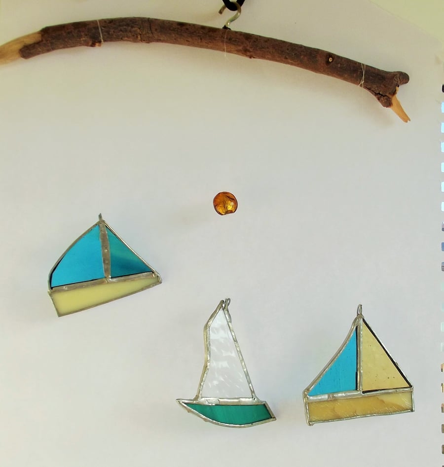 Stained Glass Boat Mobile in Seaside Colours - Folksy