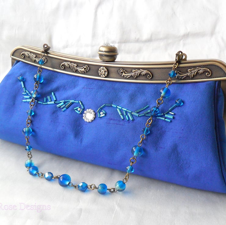 Blue silk evening bag. Clutch bag. Wedding or P... - Folksy