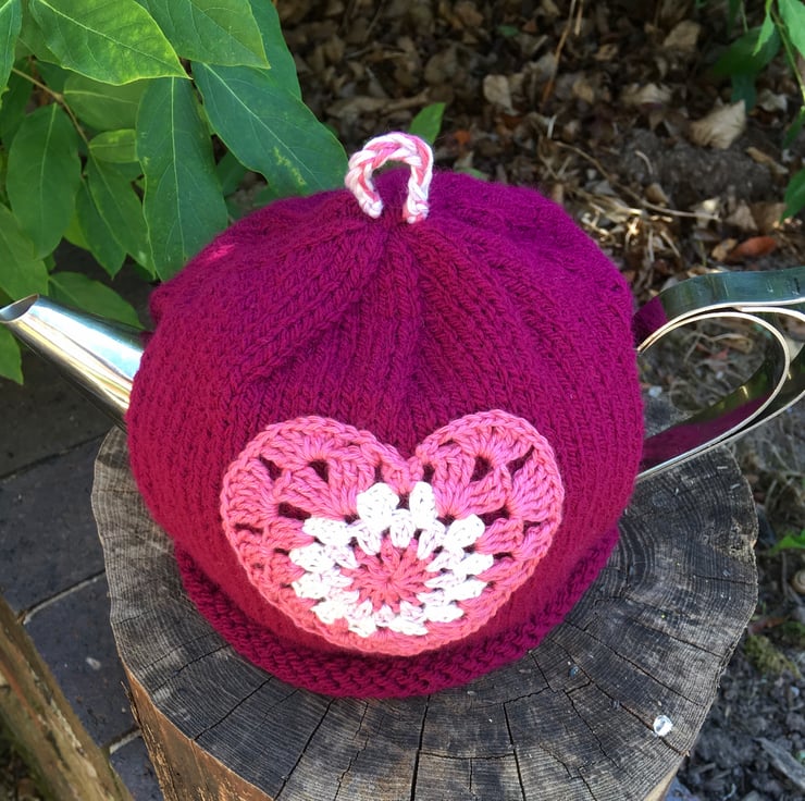 Crochet Heart Tea Cosy, Pink Granny Stitch Hear... - Folksy