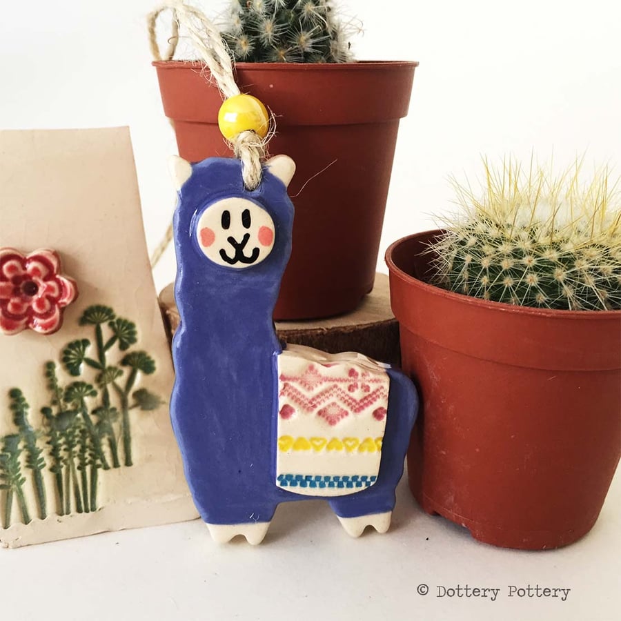 Pottery llama hanging decoration ceramic llama ... - Folksy