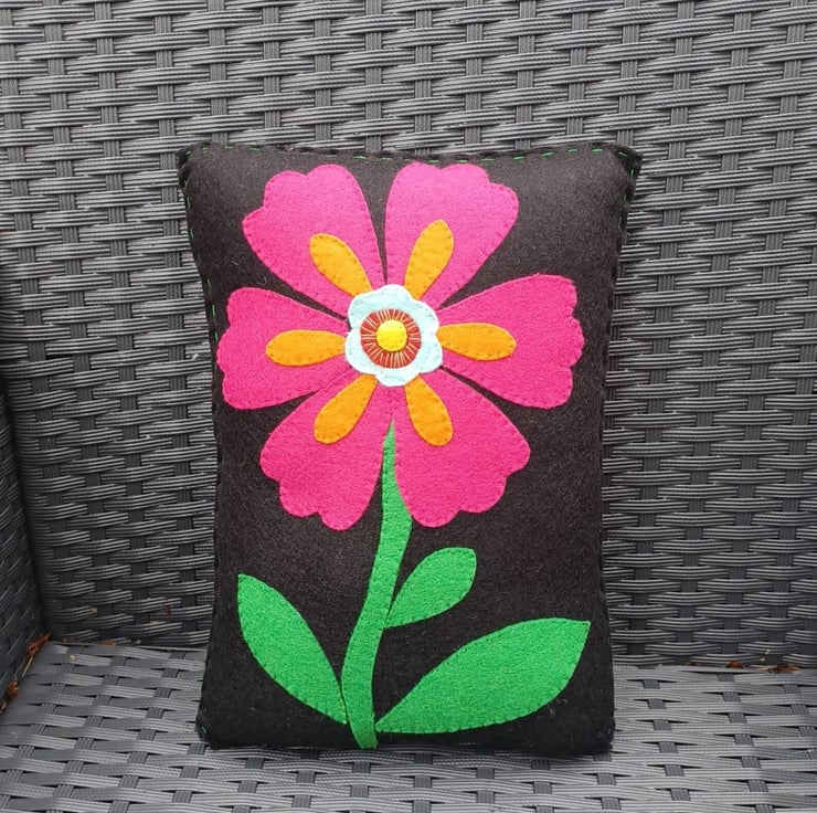 Bright appliqued flower cushion - Folksy