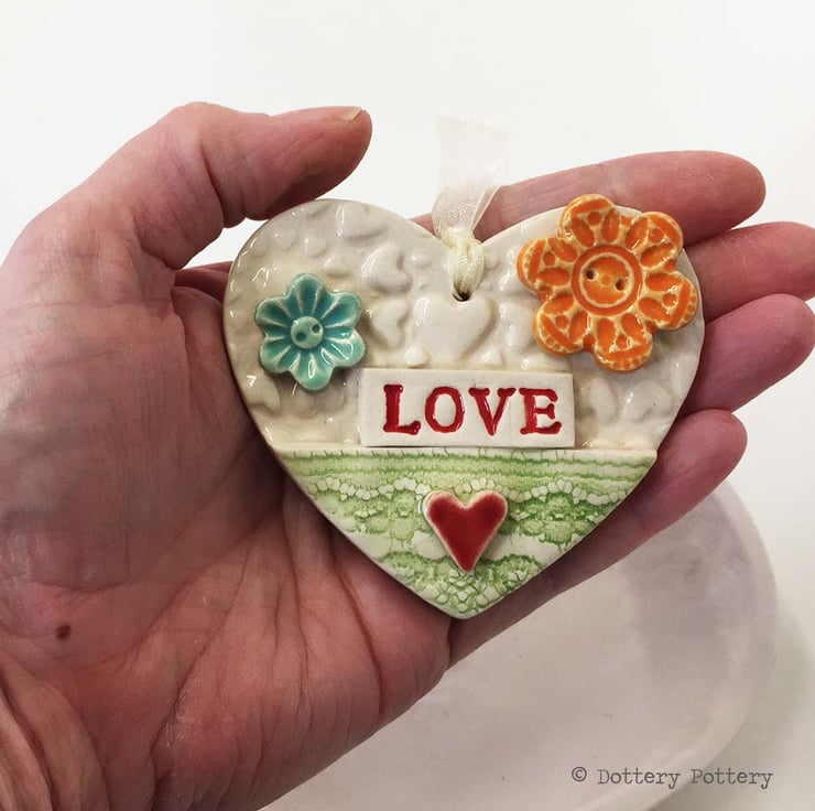 Pottery decoration Love Heart Ceramic lace patt... - Folksy