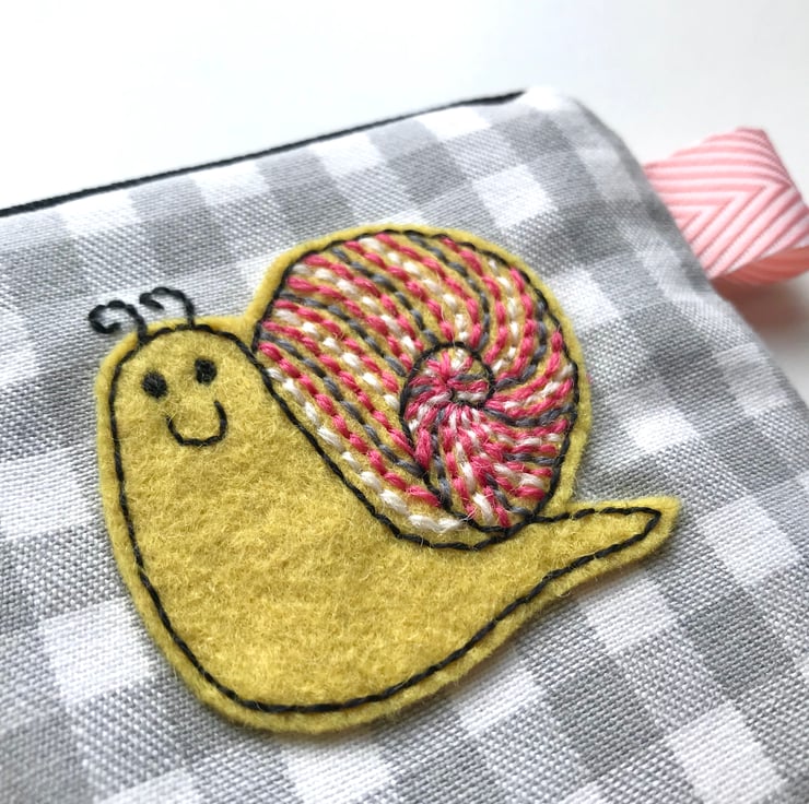Coin Purse with Smiling Snail Appliqué Patch - Folksy