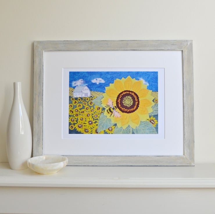 Sunflower and bumble bee picture - limited edi... - Folksy
