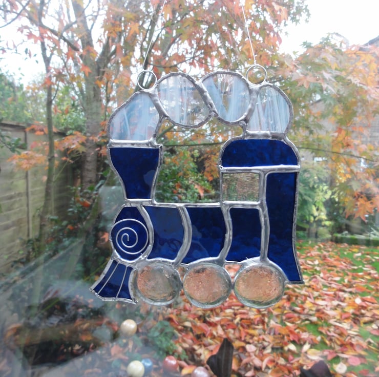 Stained Glass Train Suncatcher - Blue - Folksy