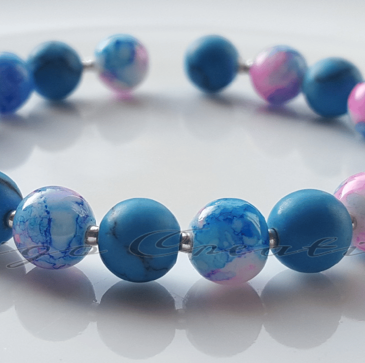 Bangle Handmade Blue And Pink Marble Effect Dr... - Folksy