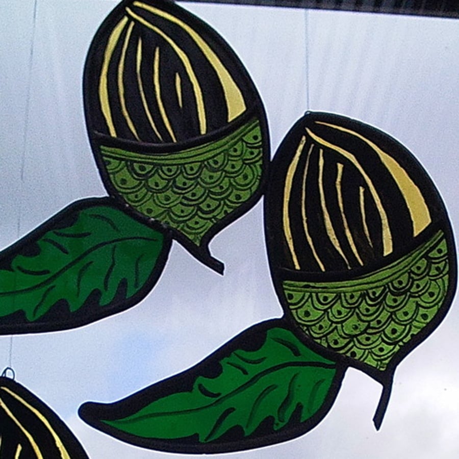 Autumn Acorns, Stained Glass Window Hanging - Folksy