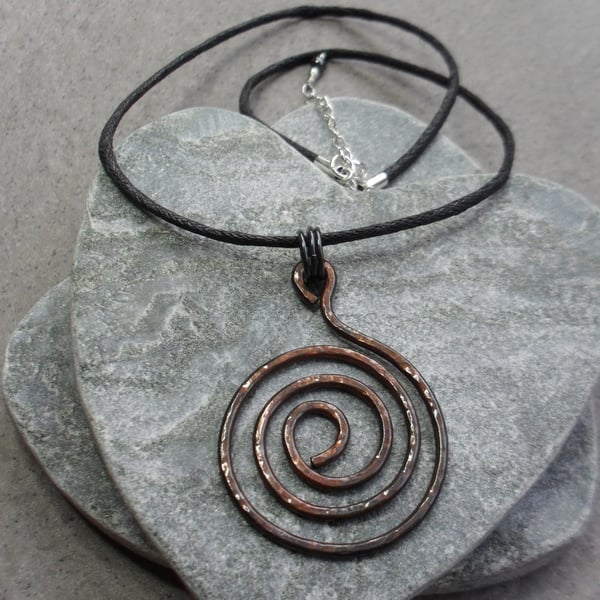 Spiral Oxidised Copper Pendant With Cotton Cord... - Folksy