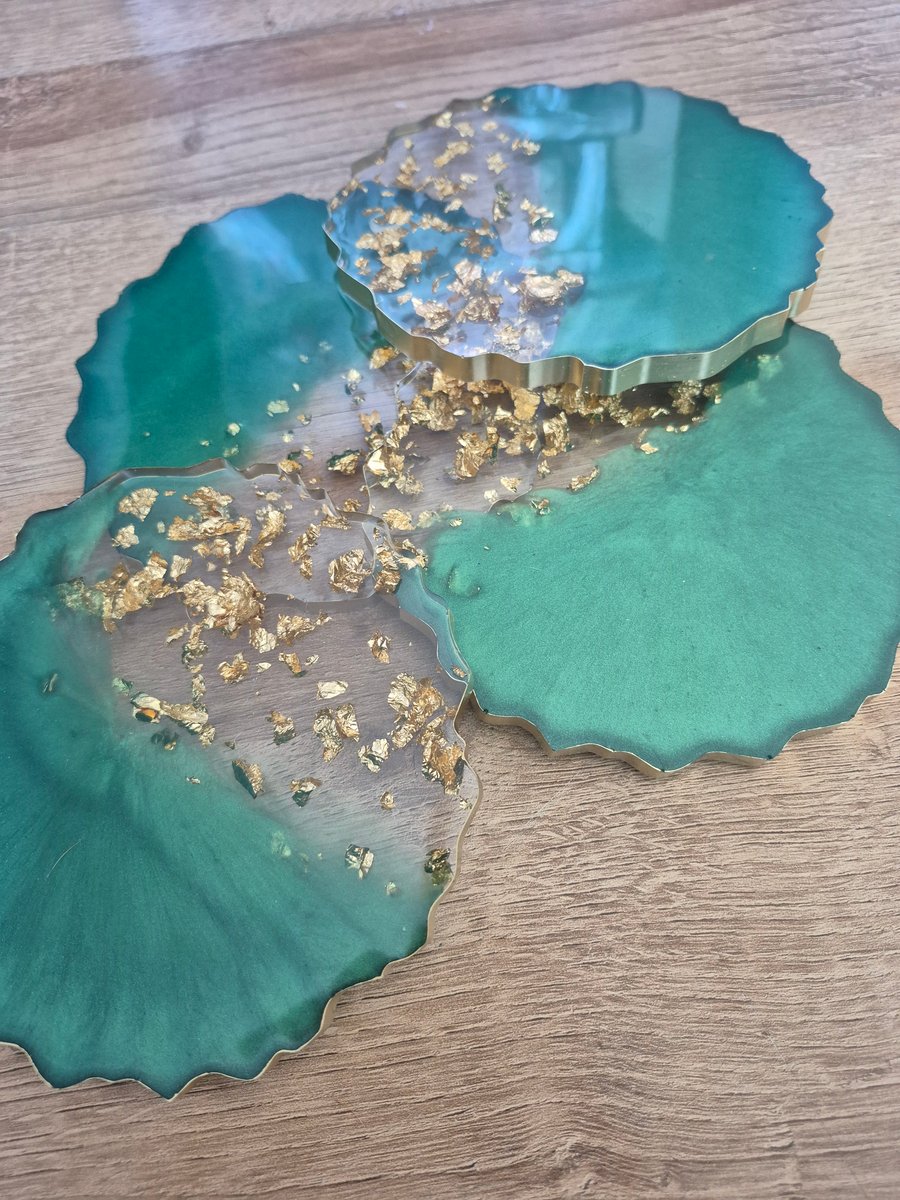 Gold and green resin coasters - Folksy