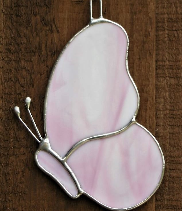 Stained Glass Butterfly in pink and white swirl... - Folksy