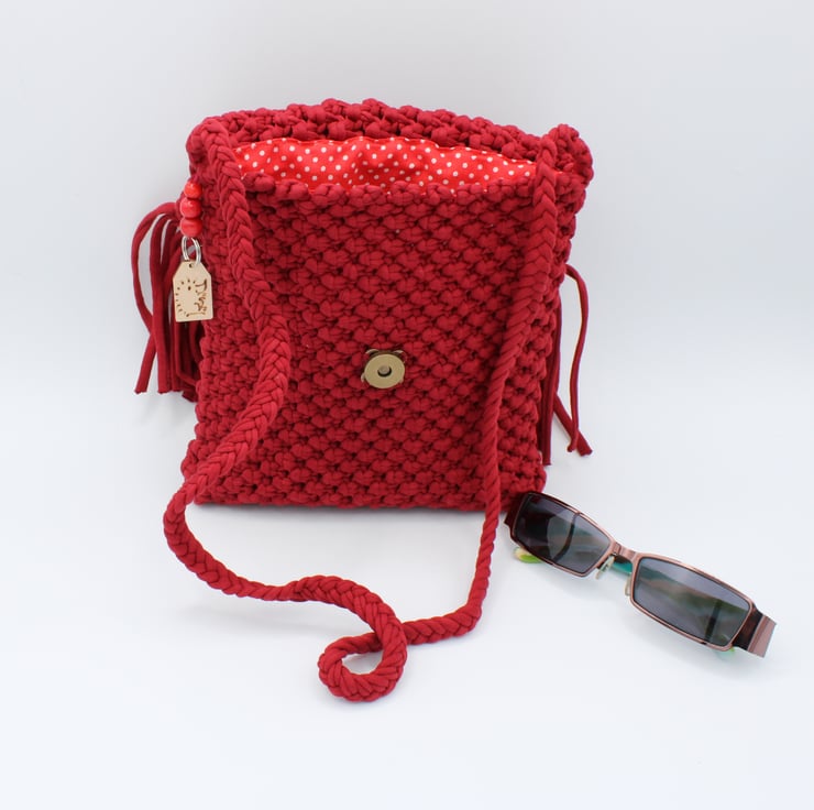 Red macrame shoulder bag - Folksy