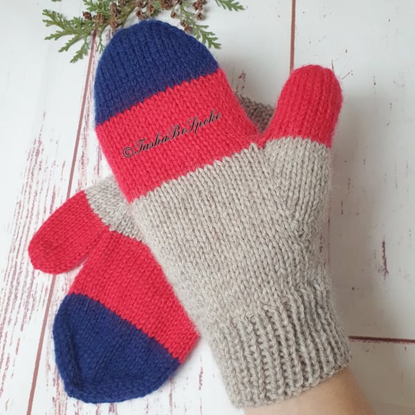 Hand knitted mittens, Unisex mittens, Young She... - Folksy