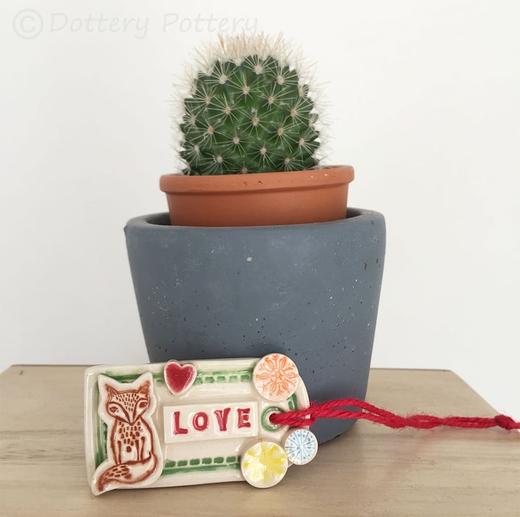 Ceramic gift tag decoration with fox and flower... - Folksy