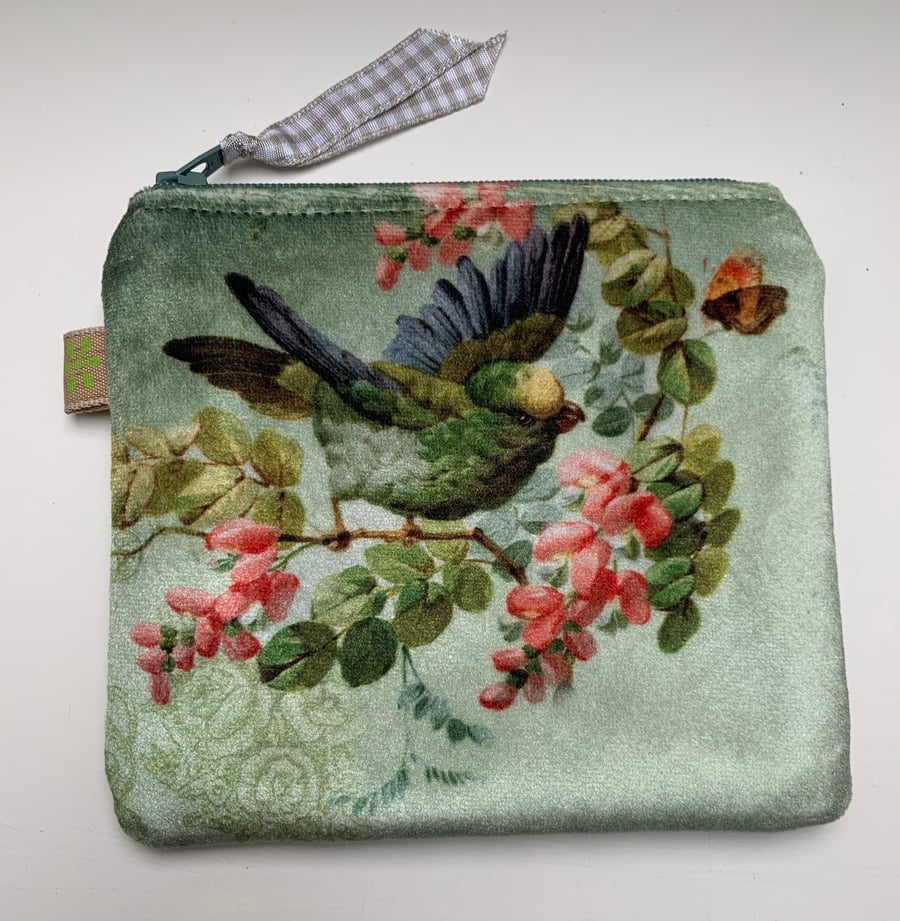Velvet bird coin purse - Folksy