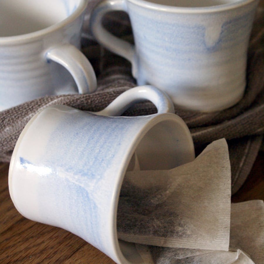 Set of four porcelain cups - powder blue and wh... - Folksy