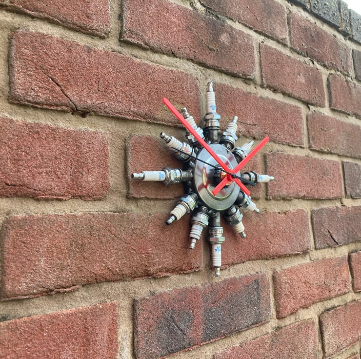 Unique Sunburst Wall Clock, Upcycled Spark Plugs - Folksy