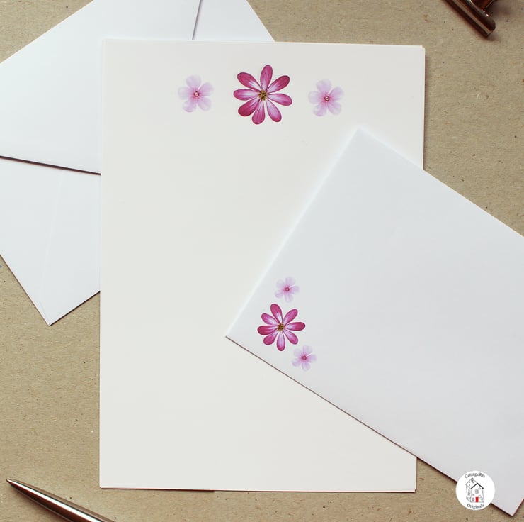 Pink Flower Floral Letter Writing Paper Hand De... - Folksy