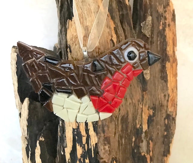 Mosaic Glass Robin Hanging - Folksy