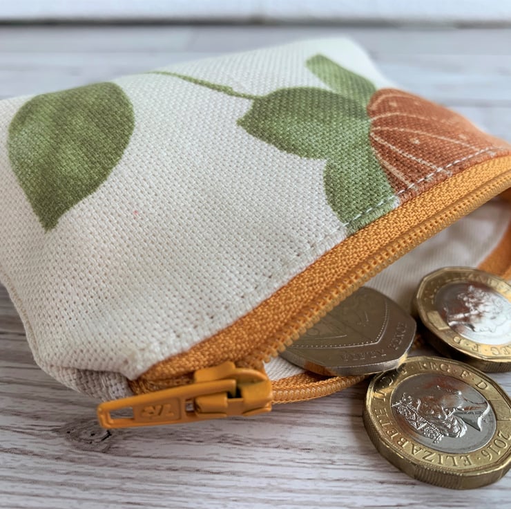 Small purse, coin purse in cream with terracott... - Folksy