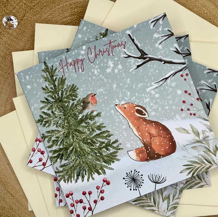 Box Set of 8 hand illustrated animal Christmas ... - Folksy