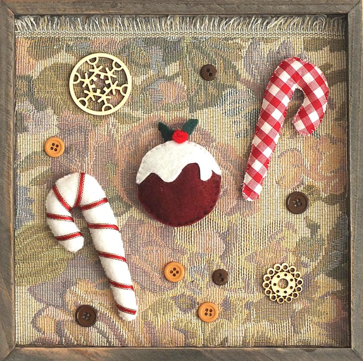 Christmas Art in a Rustic Frame - The Pudding - Folksy